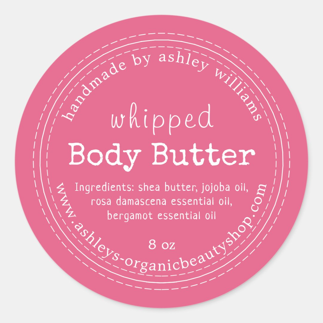 Handmade Body Butter Organic Business Hot Pink Classic Round Sticker ...