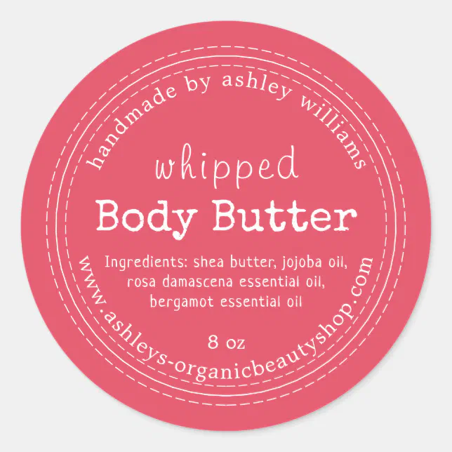 Handmade Body Butter Organic Business Pink Classic Round Sticker | Zazzle