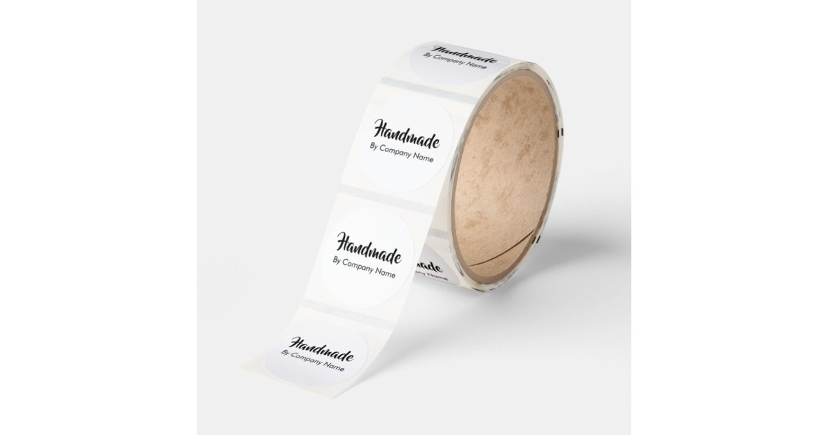 Handmade By Company Name Business with Script Classic Round Sticker ...