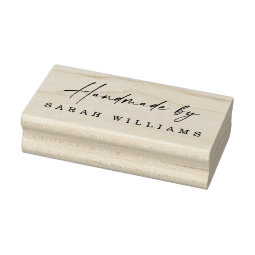Handmade by custom name elegant handwritten script rubber stamp | Zazzle