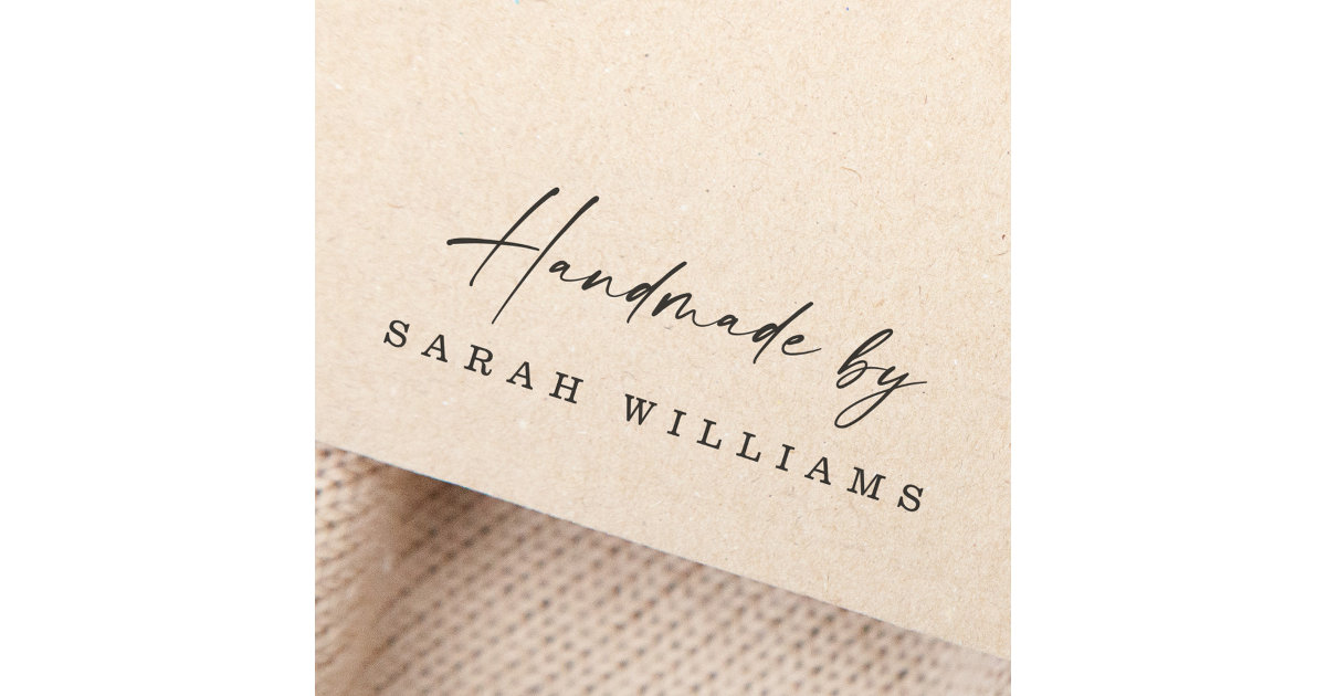 Handmade by custom name elegant handwritten script rubber stamp | Zazzle