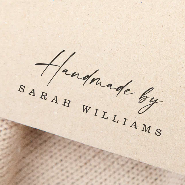 Handmade by custom name elegant handwritten script rubber stamp | Zazzle