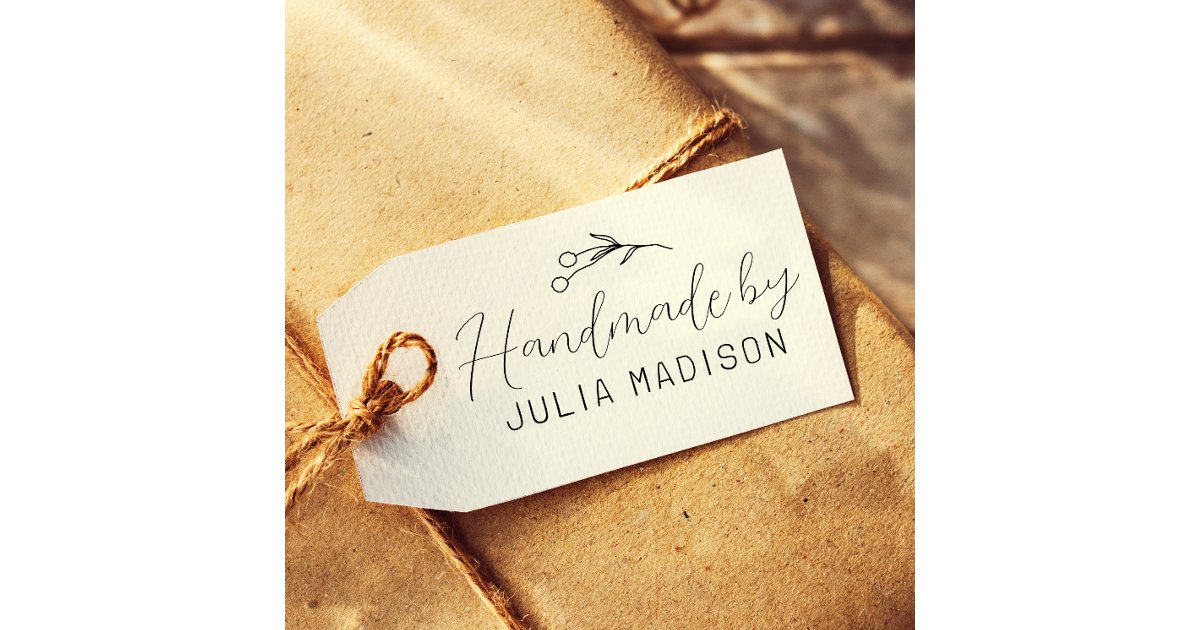 Handmade By Hand Drawn Botanical Simple Rubber Stamp | Zazzle