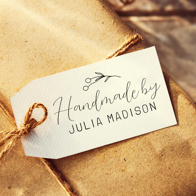 Handmade By Hand Drawn Botanical Simple Rubber Stamp | Zazzle