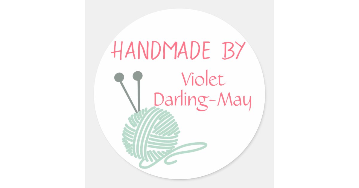 Handmade by - Knitting Yarn & Needles Personalized Classic Round ...