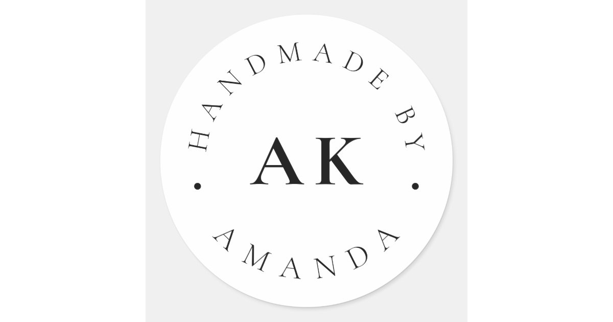 Handmade By Simple Monogram Business Packaging Classic Round Sticker ...