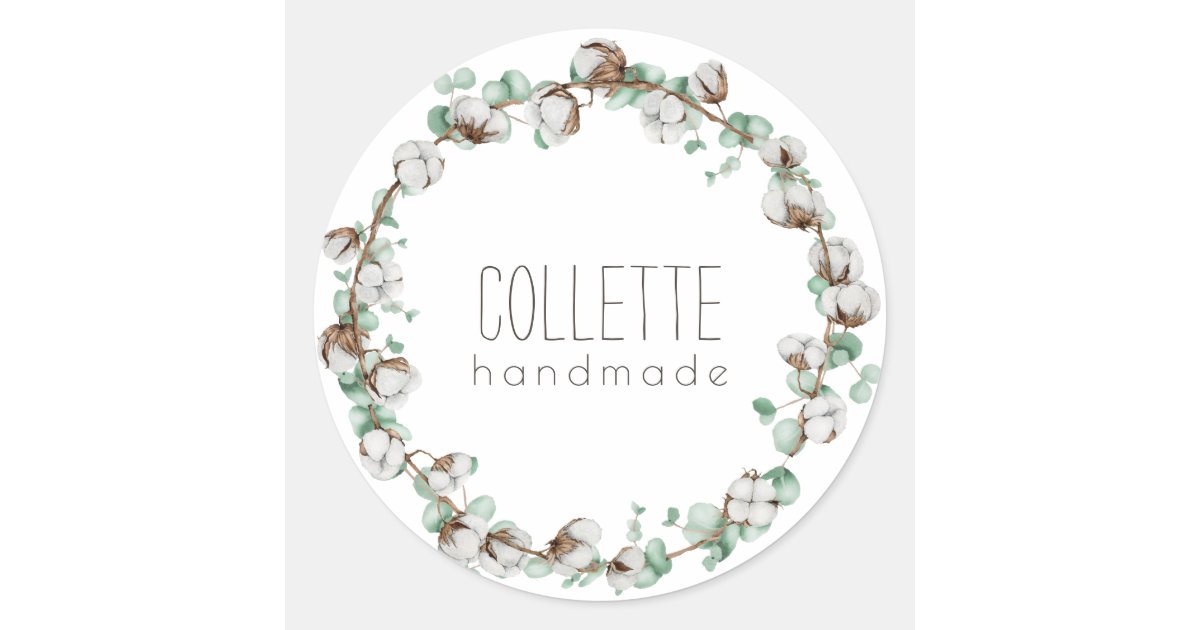 Handmade By Simple Rustic Wreath Logo Classic Round Sticker | Zazzle
