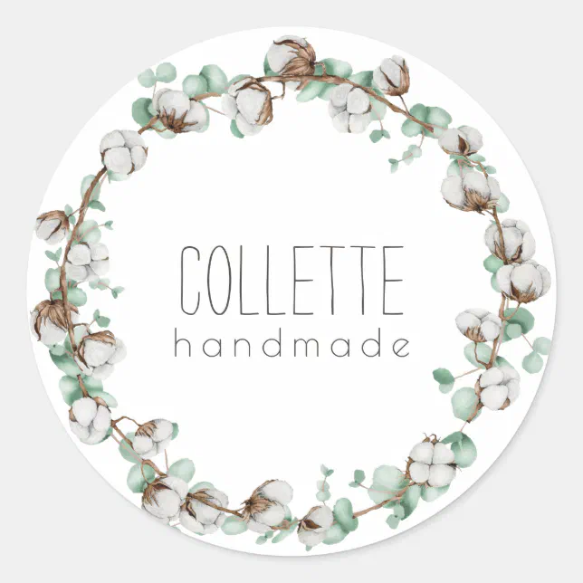 Handmade By Simple Rustic Wreath Logo Classic Round Sticker | Zazzle