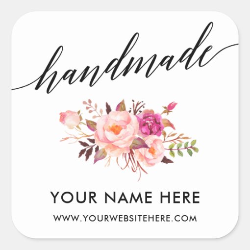 Handmade Calligraphy Pink Floral Small Square Sticker | Zazzle