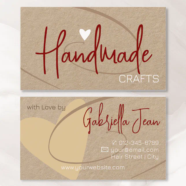 Handmade Crafts Calligraphy Signature Red Heart Business Card | Zazzle