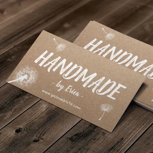 Handmade Crafts Elegant Dandelion Rustic Kraft Business Card | Zazzle