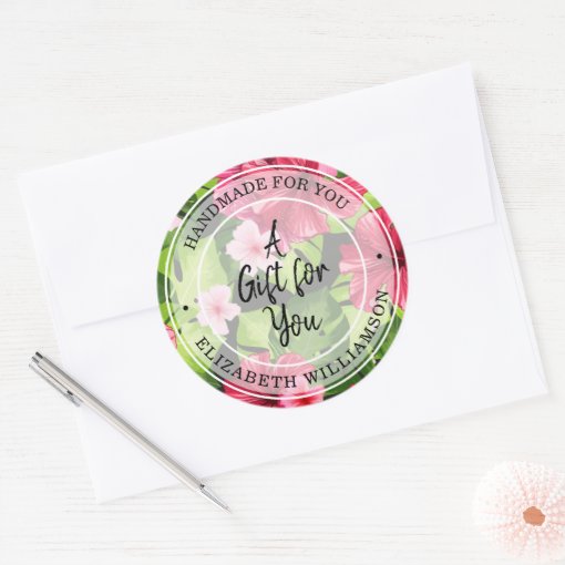 Handmade for You Floral Classic Round Sticker | Zazzle