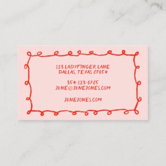 Handmade Loops Doodle Whimsical Inky Chic Red Pink Business Card | Zazzle