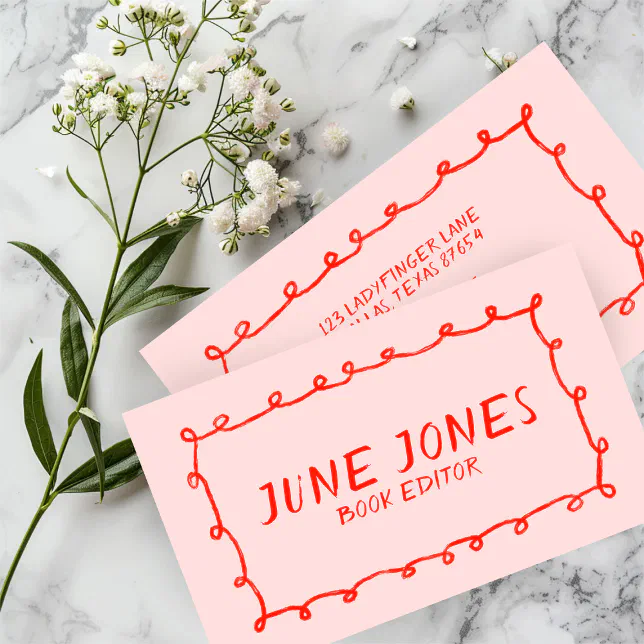 Handmade Loops Doodle Whimsical Inky Chic Red Pink Business Card | Zazzle