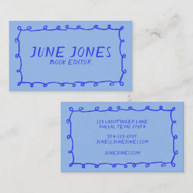 Handmade Loops Doodle Whimsical Inky Periwinkle Business Card | Zazzle