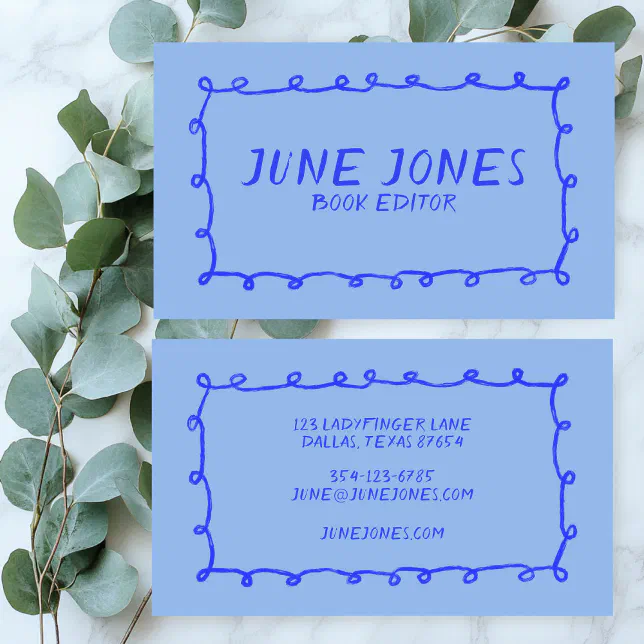 Handmade Loops Doodle Whimsical Inky Periwinkle Business Card | Zazzle