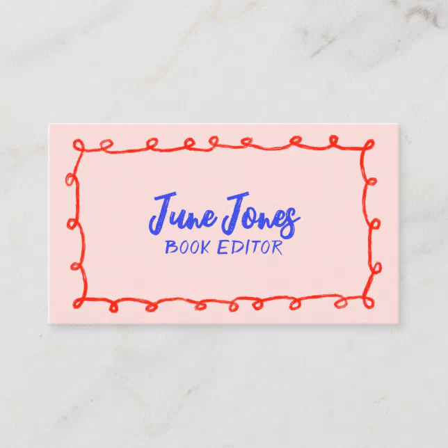 Handmade Loops Doodle Whimsical Inky Red Blue Pink Business Card | Zazzle