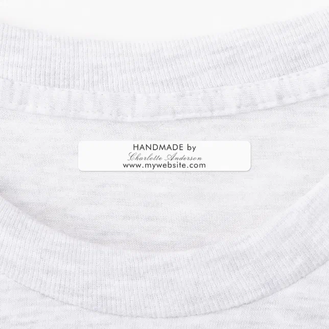 Handmade made by name white script labels | Zazzle