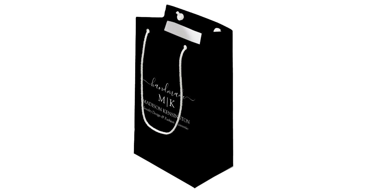 Handmade Monogram or Add Logo Business Black Small Gift Bag | Zazzle