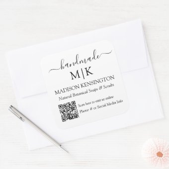 Handmade Monogram or Add Logo Business QR Code Square Sticker | Zazzle