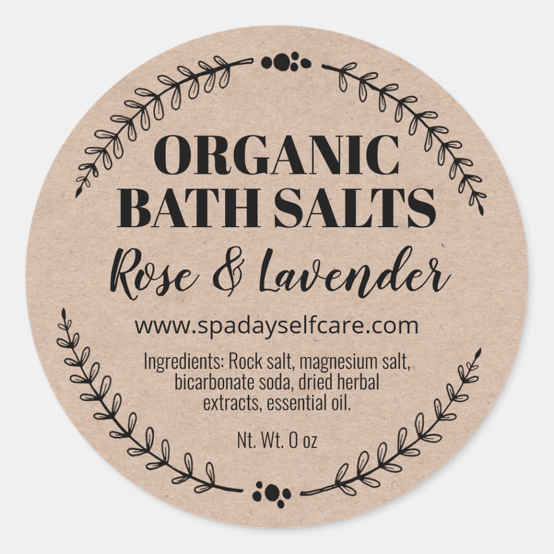 Handmade Organic Bath Salt Labels On Kraft | Zazzle