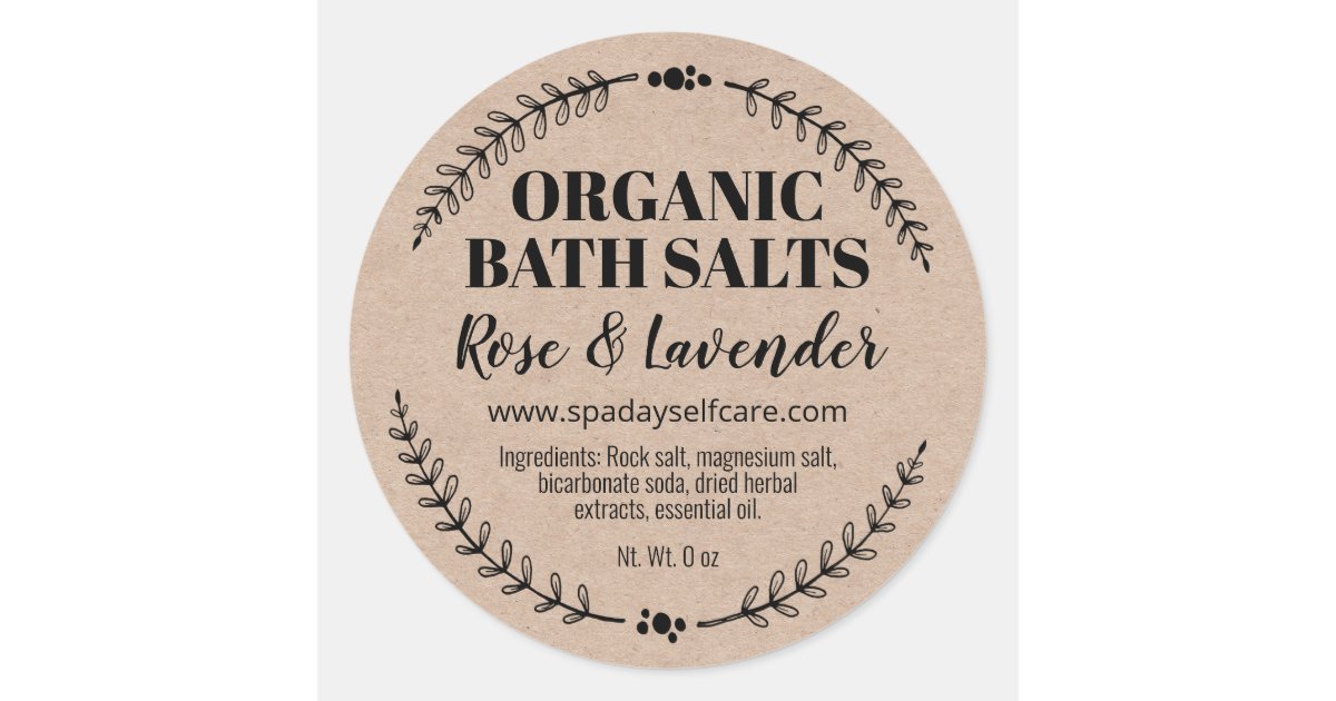 Handmade Organic Bath Salt Labels On Kraft | Zazzle