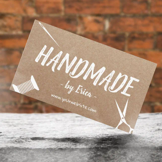 Handmade Sewing Crafts Rustic Kraft Business Card | Zazzle
