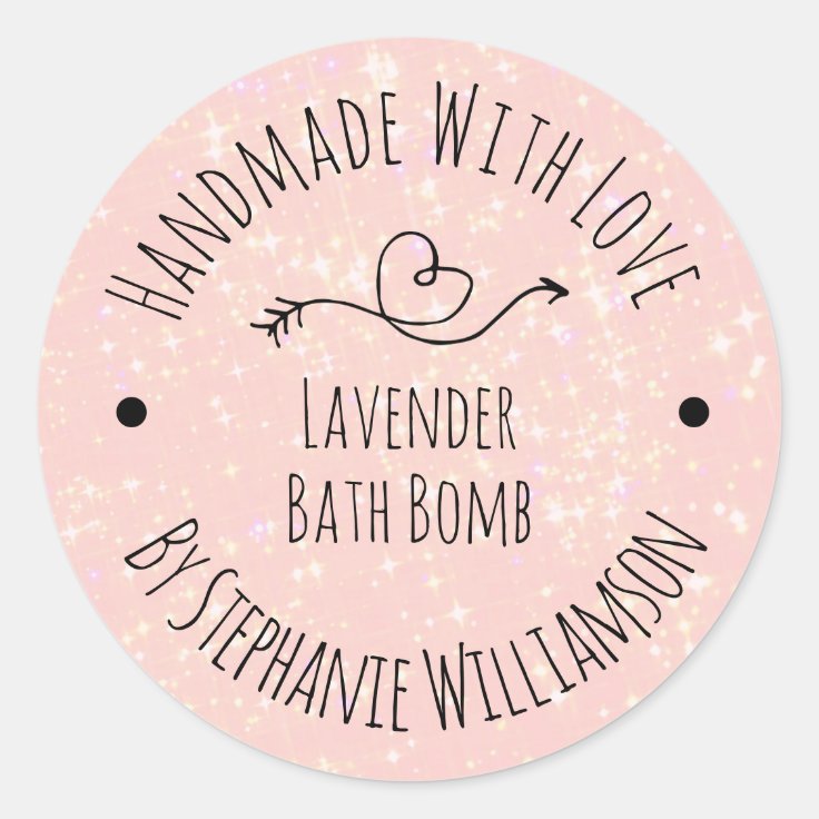 Handmade Soap Bath Bomb | Pink Glitter Classic Round Sticker | Zazzle