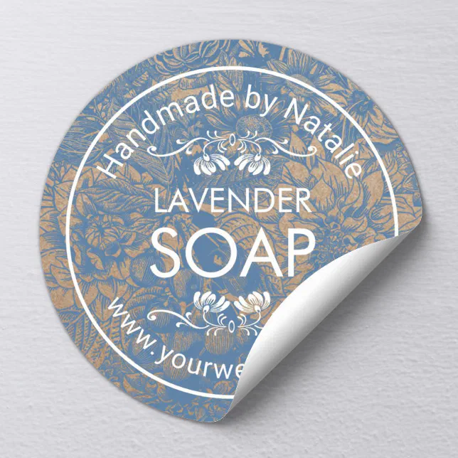 Handmade Soap Making Vintage Blue Floral Kraft Classic Round Sticker ...