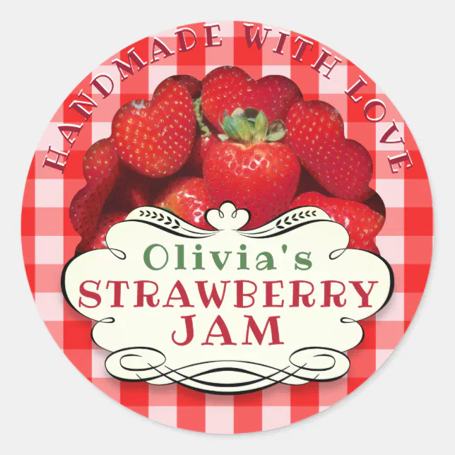 Handmade Strawberry Jam Classic Round Sticker | Zazzle