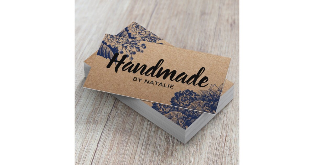 Handmade Vintage Floral Minimalist Rustic Kraft Business Card | Zazzle