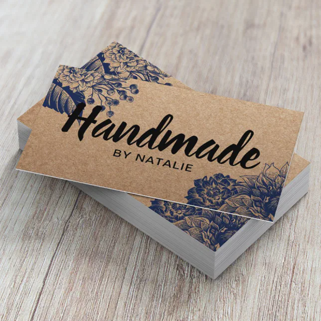 Handmade Vintage Floral Minimalist Rustic Kraft Business Card | Zazzle