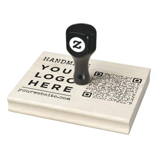 Handmade Website Business Logo Qr Code Custom Rubber Stamp | Zazzle
