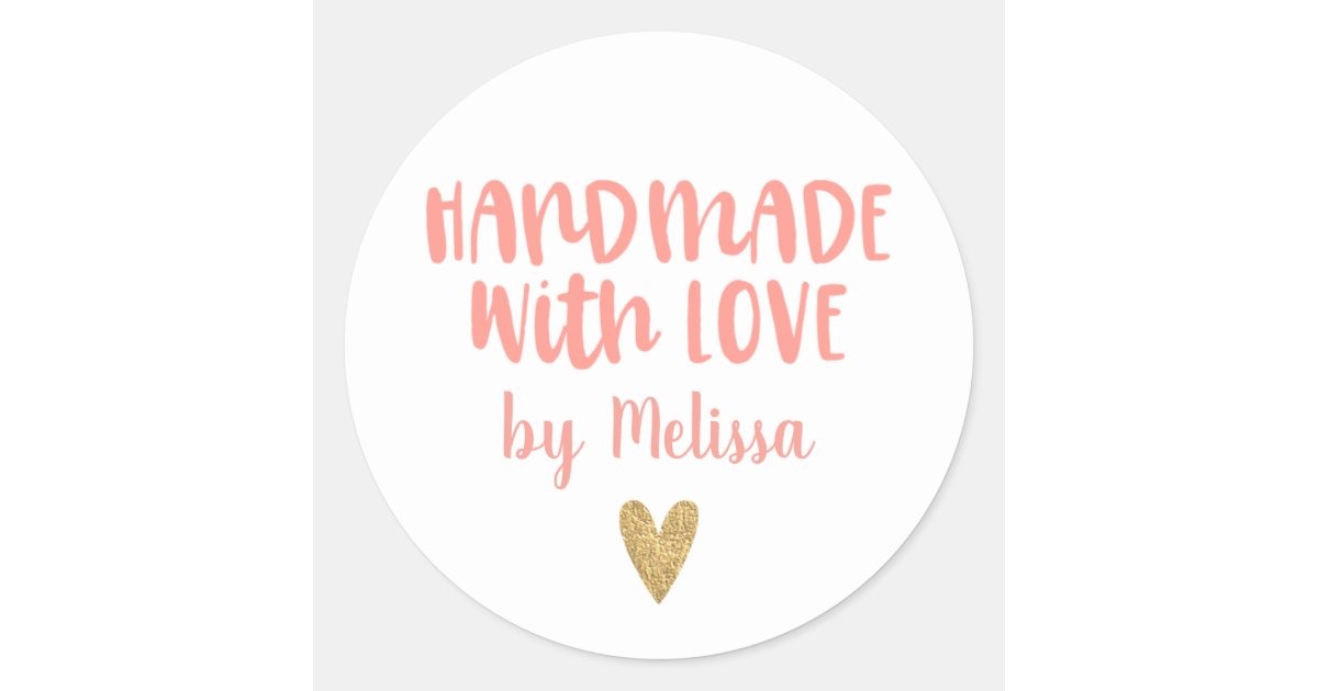 Handmade With Love Blush Pink Personalized Classic Round Sticker | Zazzle