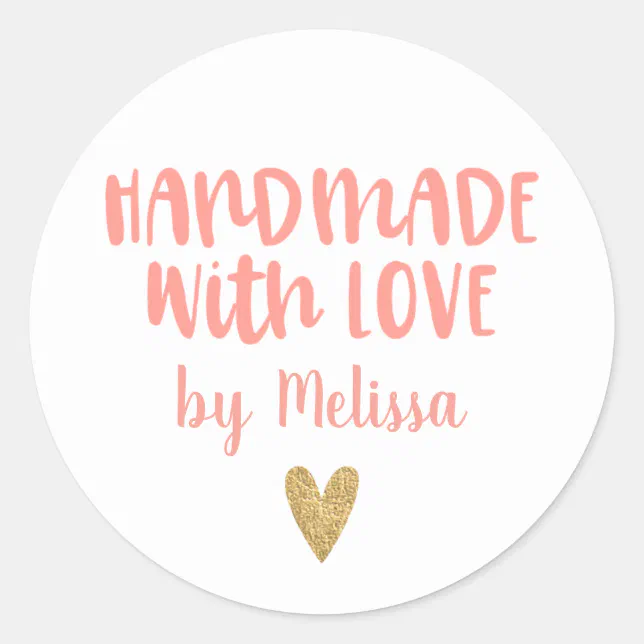 Handmade With Love Blush Pink Personalized Classic Round Sticker | Zazzle