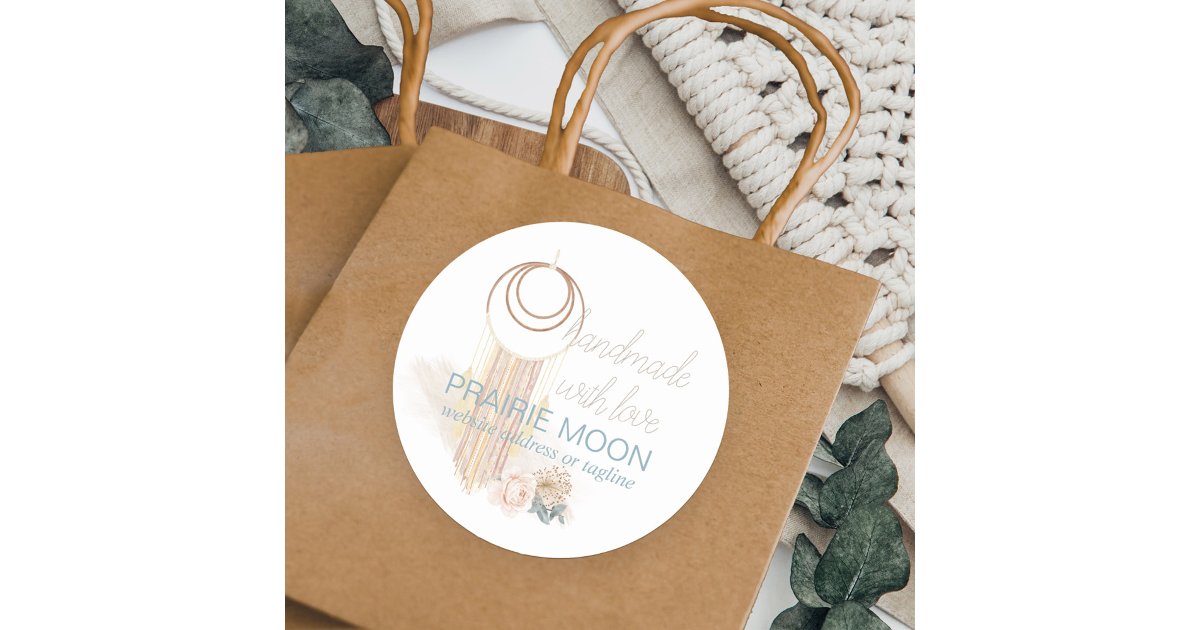 Handmade with Love Boho Macrame Wall Hanging Classic Round Sticker | Zazzle