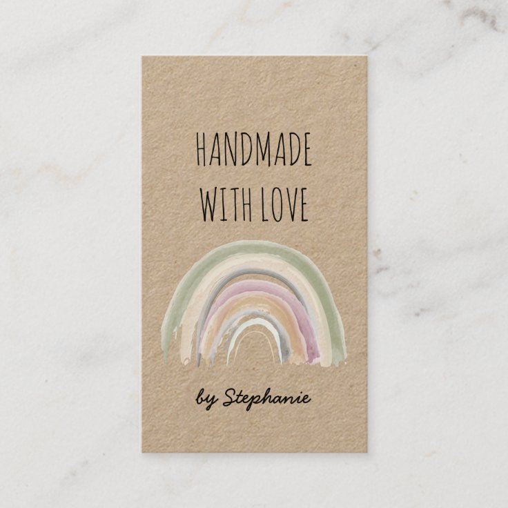 Handmade with Love Boho Rainbow Kraft Paper Rustic Business Card | Zazzle