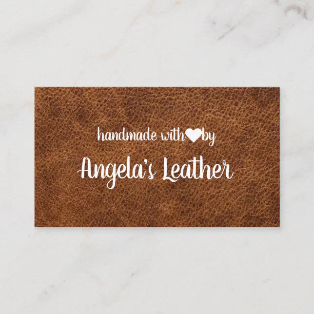 Handmade with Love Brown Leather Business Card | Zazzle