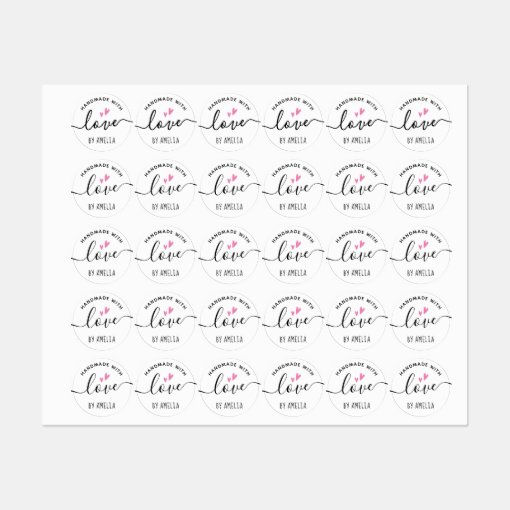 Handmade with love by custom name cute hearts labels | Zazzle