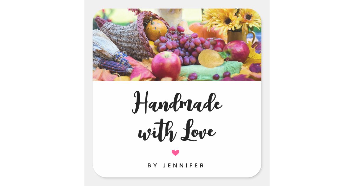 Handmade with Love Cornucopia Chef's Table Square Sticker | Zazzle