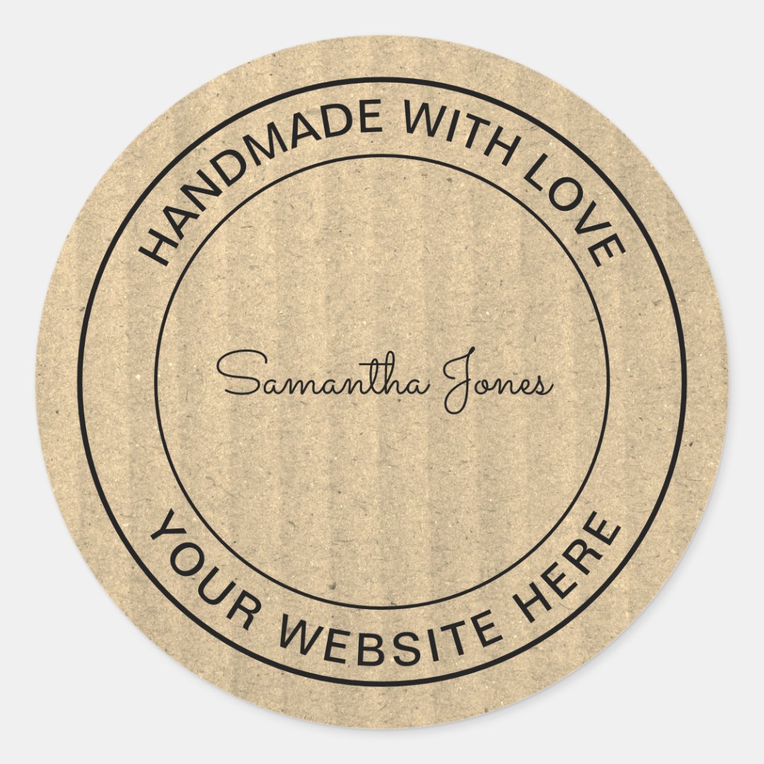 Handmade with Love Craft DIY Kraft Paper Classic Round Sticker | Zazzle