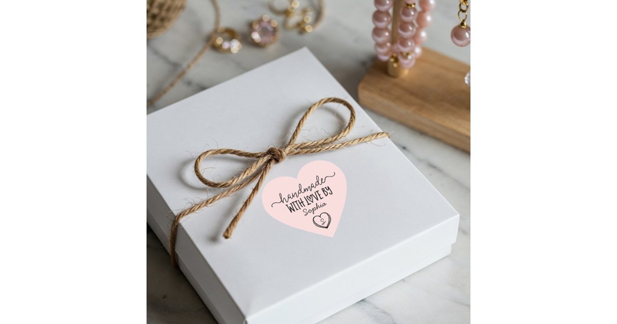 Handmade With Love Custom Monogram Heart Stickers | Zazzle