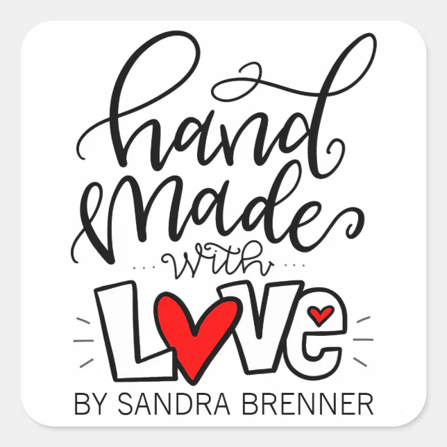 Handmade with Love, Customizable Square Sticker | Zazzle