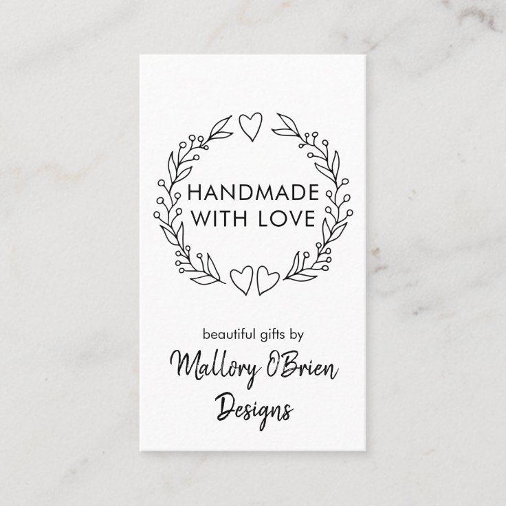 Handmade with Love Doodle Wreath Vertical Business Card | Zazzle