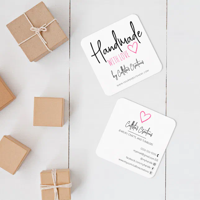 Handmade With Love Etsy Home Crafter Art Heart Squ Square Business Card ...