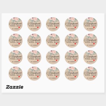 Handmade with Love Floral Classic Round Sticker | Zazzle