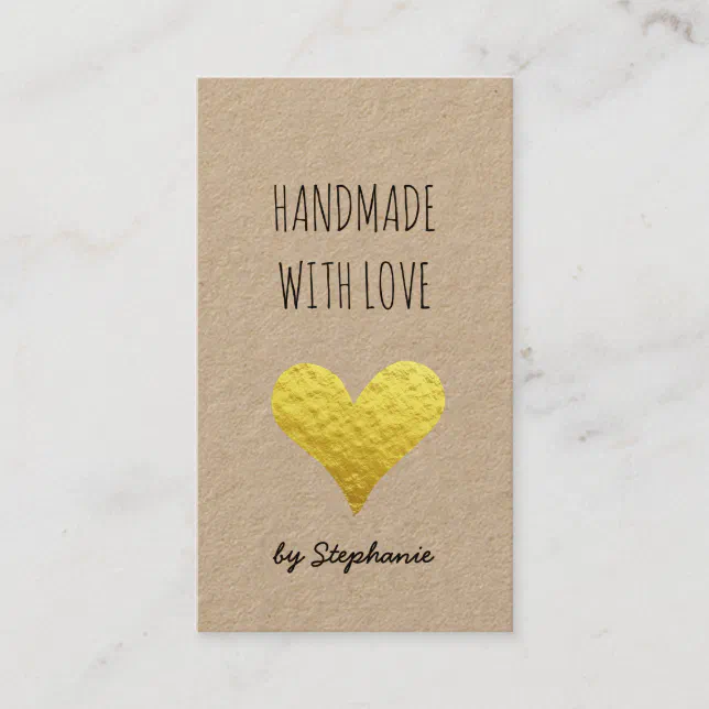Handmade with Love Gold Heart | Kraft Paper Rustic Business Card | Zazzle