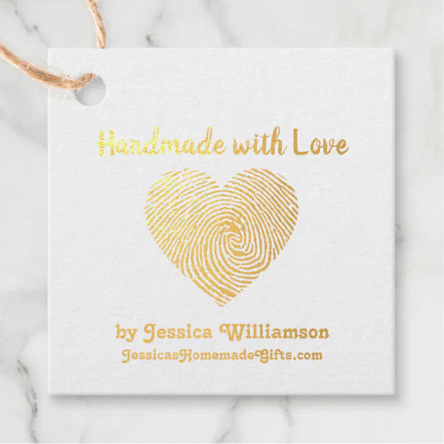 Handmade with Love Heart Name Personalized Foil Favor Tags | Zazzle