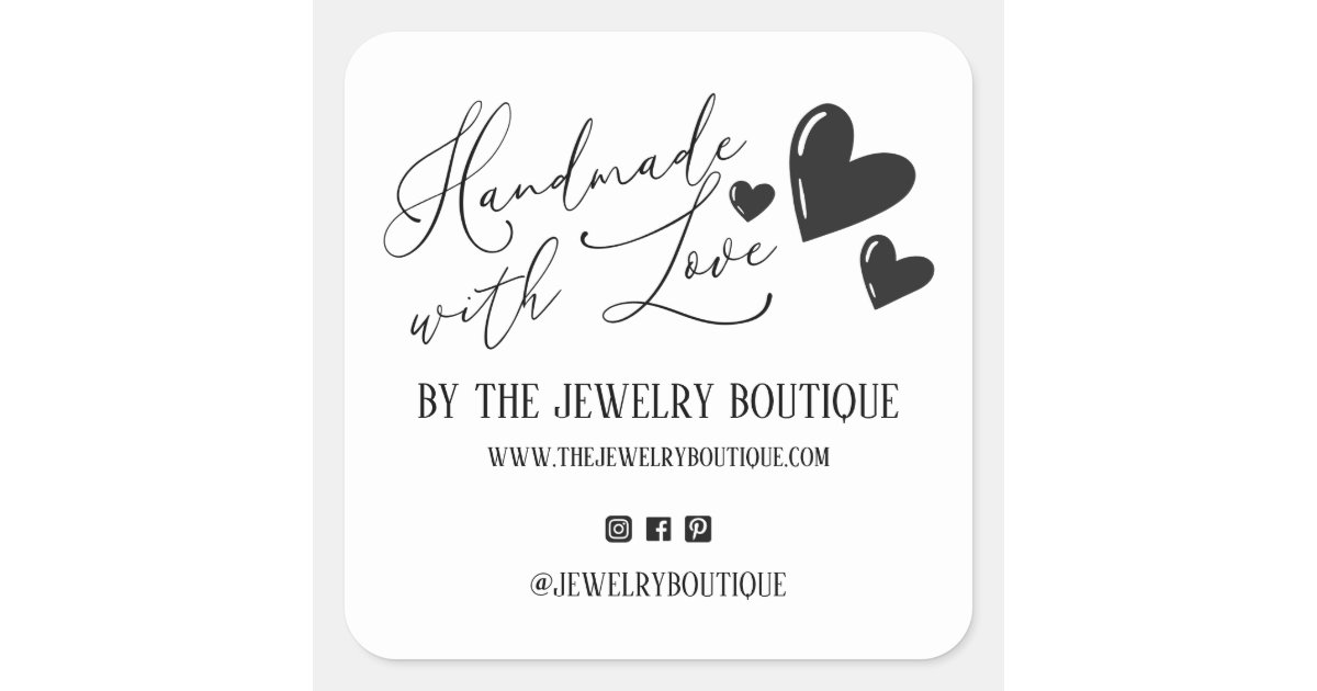 Handmade With Love Hearts Script Etsy Home Crafter Square Sticker | Zazzle