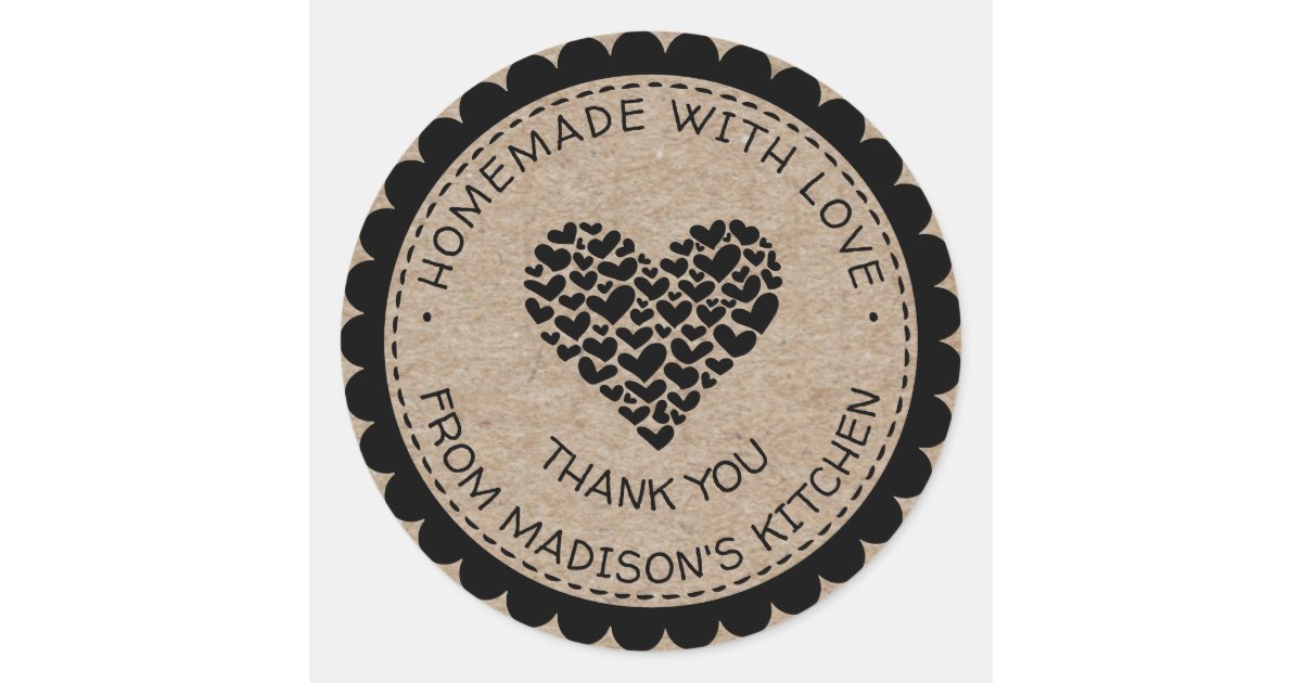 Handmade With Love Kraft Paper Heart Thank You Classic Round Sticker
